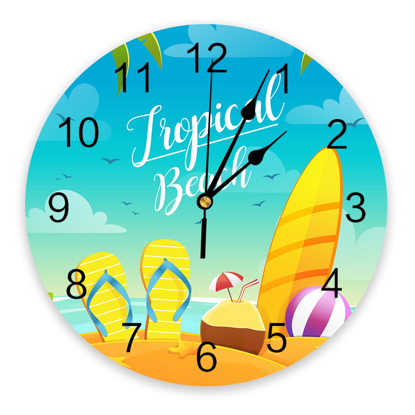 Camping Car Beach Cartoon Trees Sea Creative Wall Clock For Home Office ...
