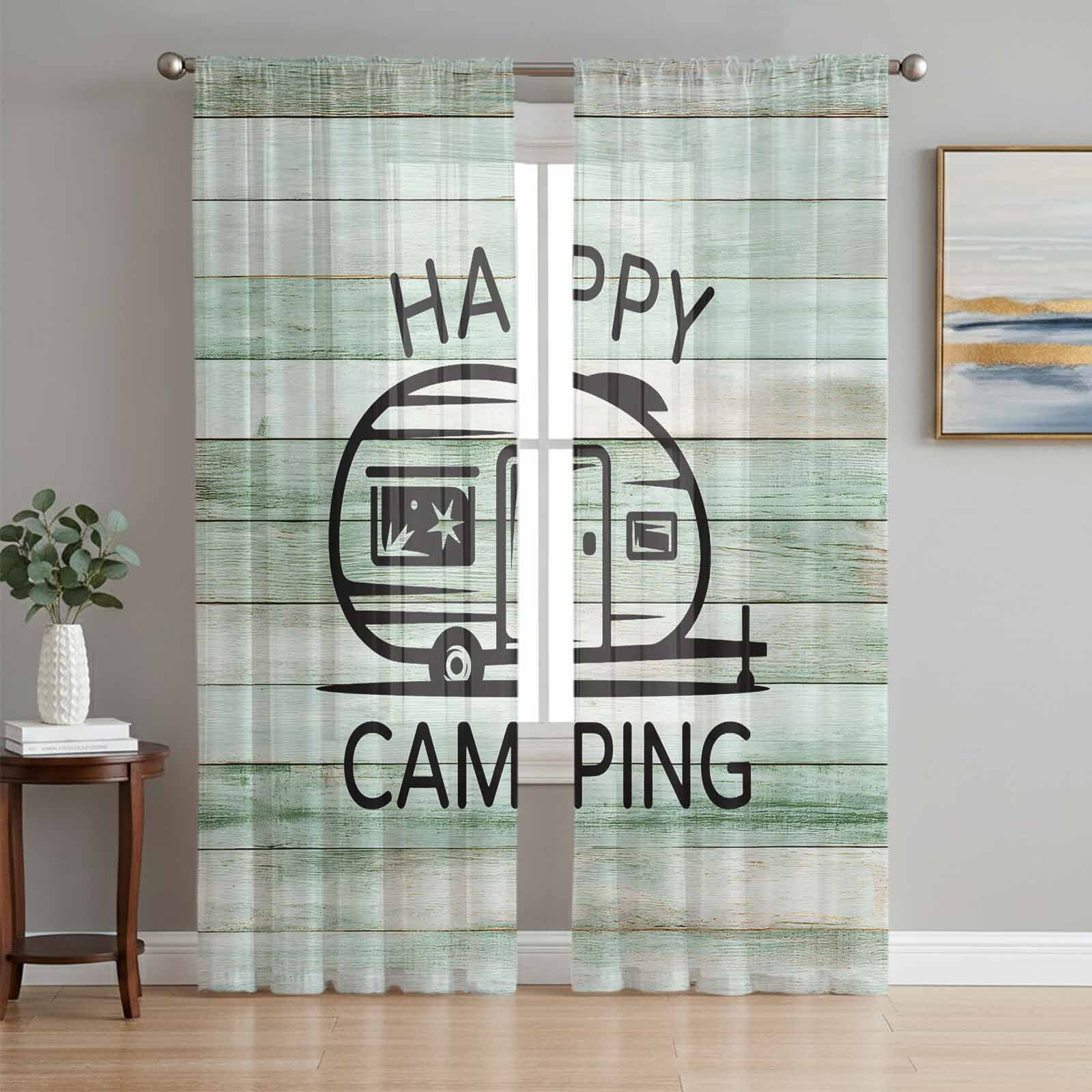 Camping Car Sheer Curtains 63 Inch Length 2 Panels Set, Farmhouse Cabin ...