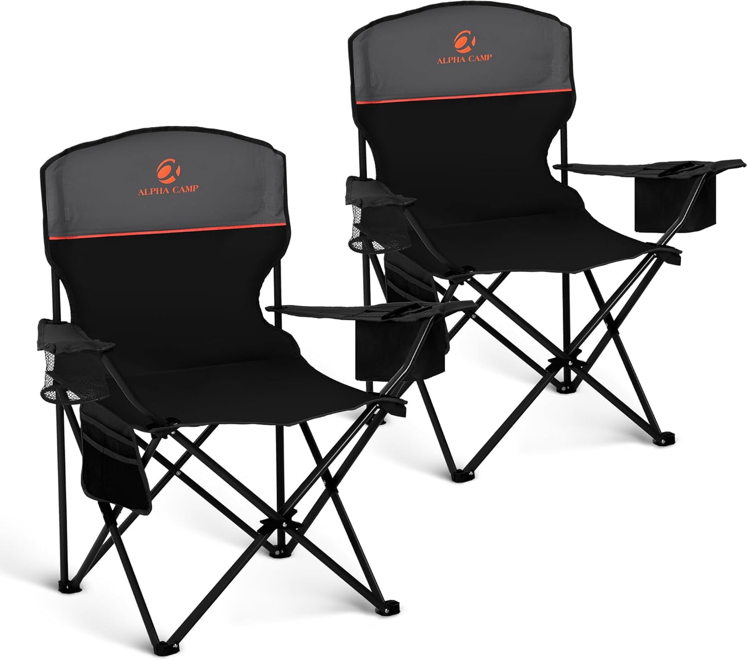 Camping Chair 2 Pack Folding Chair with 3-Can Cooler Bag Portable Lawn ...