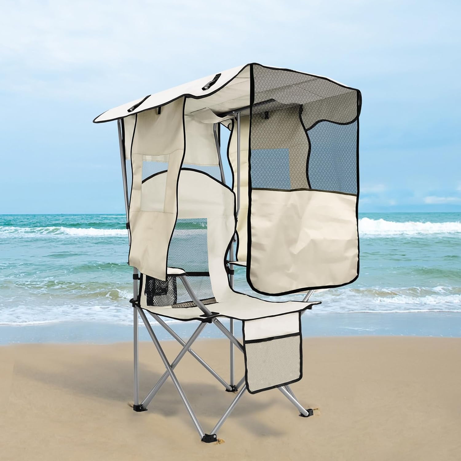 Camping Chair with Adjustable Shade Canopy, Portable Folding Chair for ...
