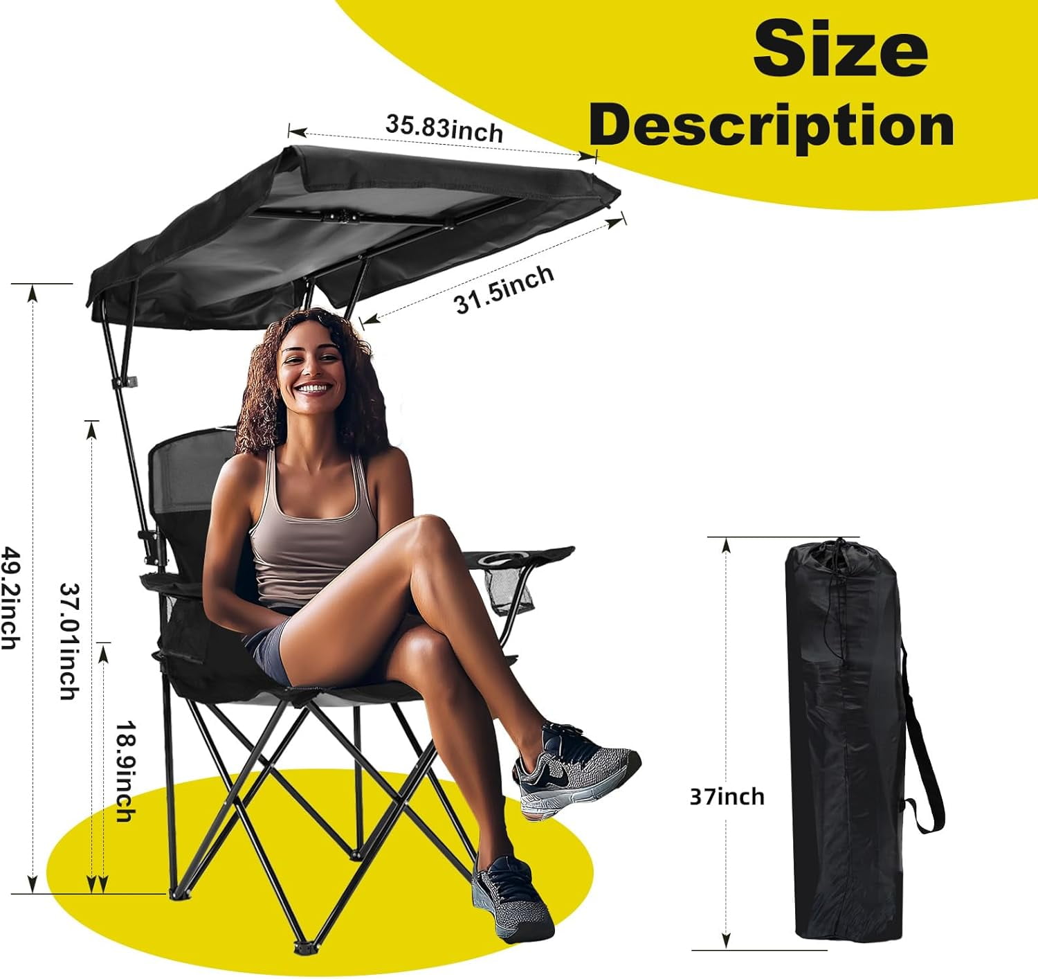 Camping Chair with Canopy, Beach Chair with Shade, Portable ...
