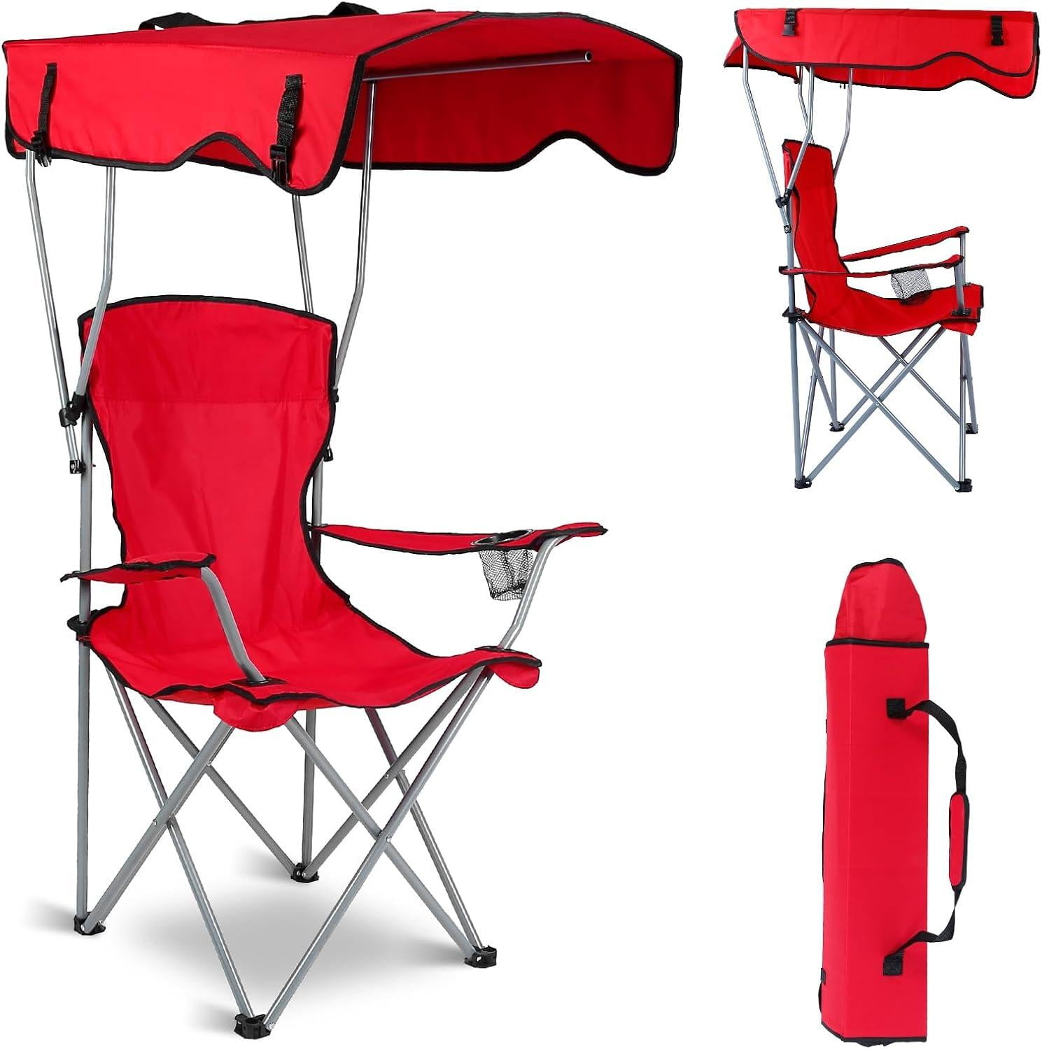 Camping Chair with Canopy,Outdoor Folding Chair with Adjustable Shade ...
