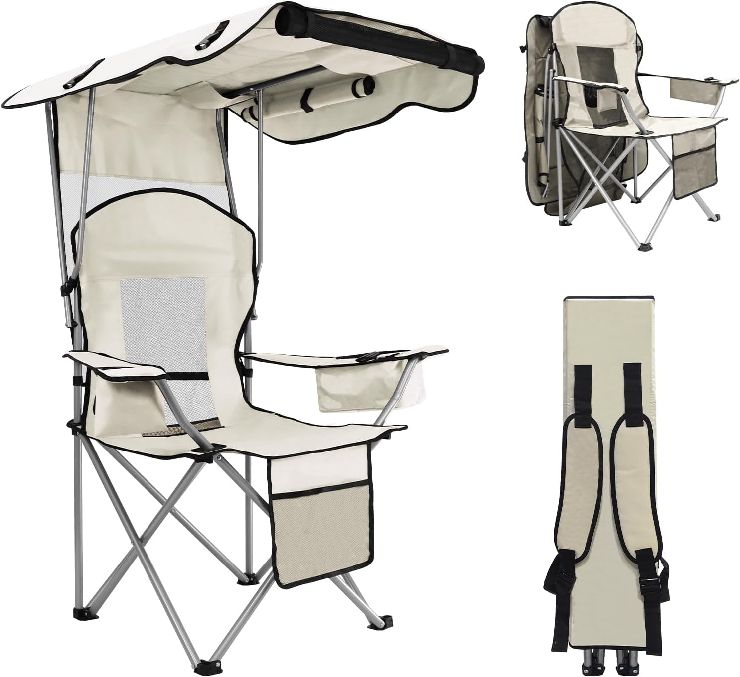 Camping Chair with Canopy Shade Portable Folding Beach Chairs with ...