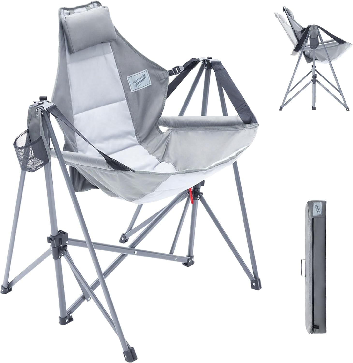 Camping Chair ,Foldable Recliner Rocking Lounger with Headrest & Drink ...