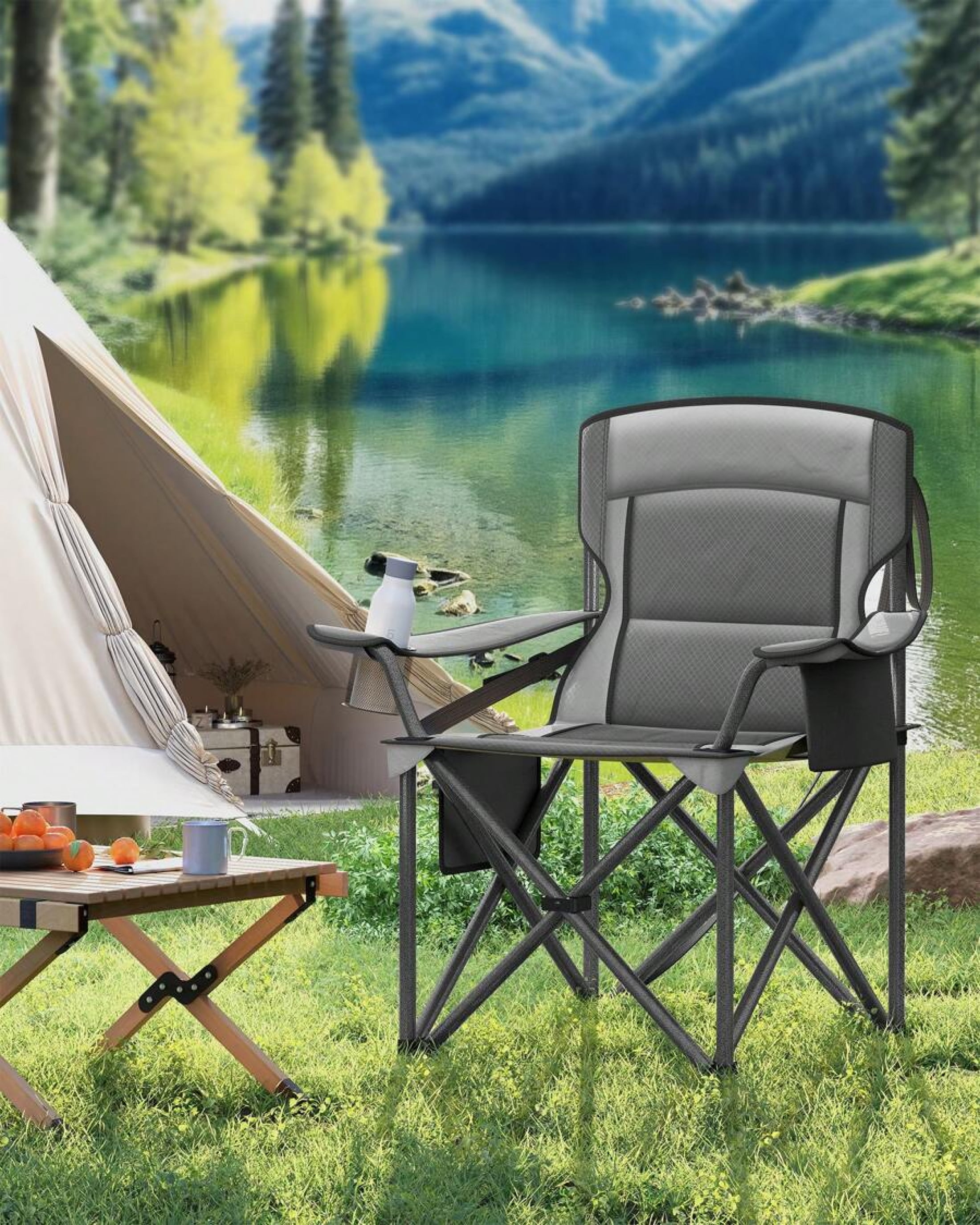 Camping Chair, Outdoor Folding Chair With Cup Holder, Sports Chair ...
