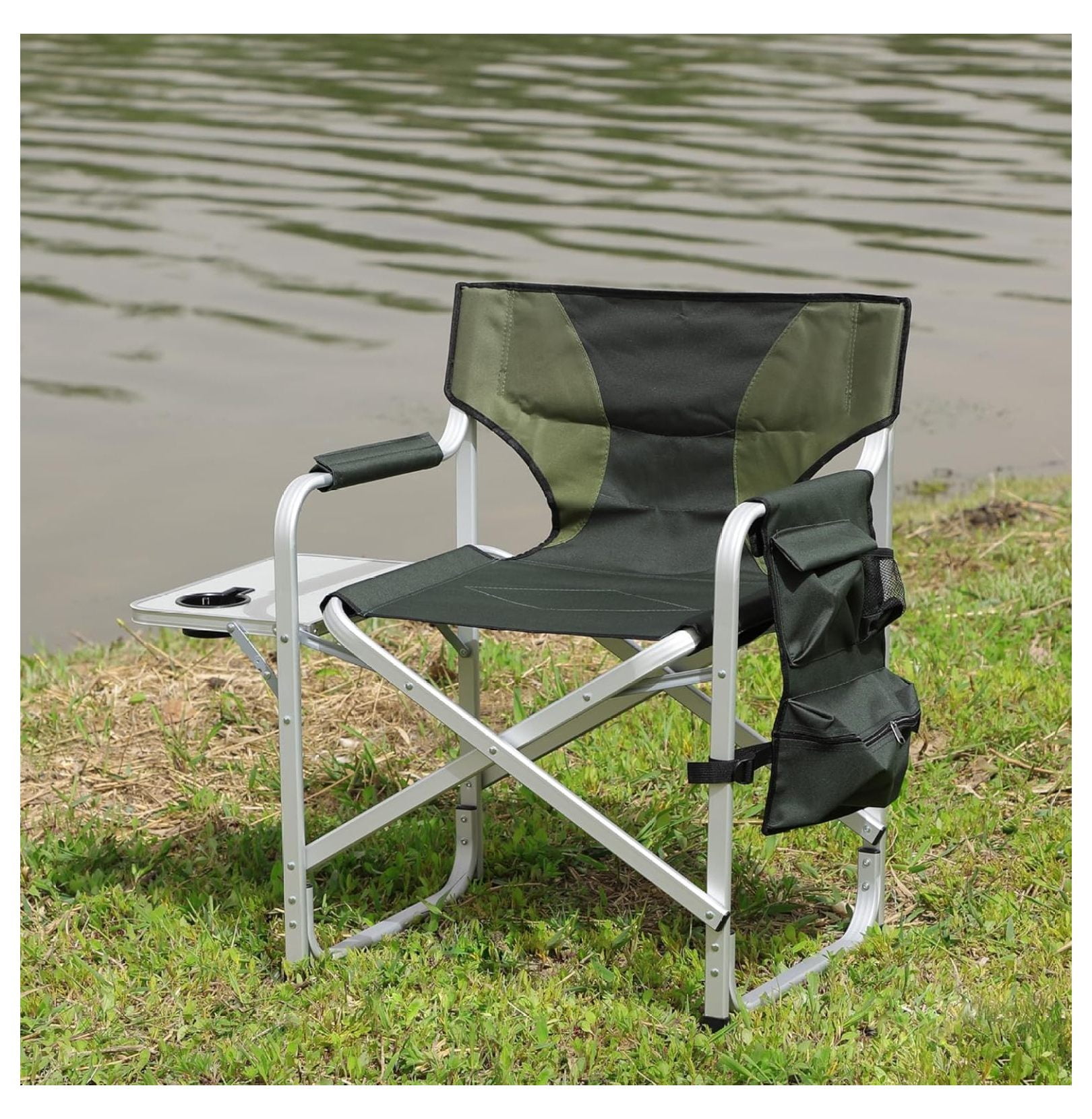 Camping Chair Oversized Padded Folding Quad Arm Chairs with Lumbar Back ...