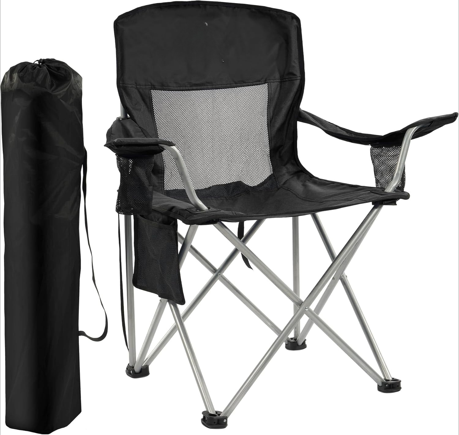 Camping Chair, Portable Folding Outdoor Chair with Arms, Cup Holder and ...
