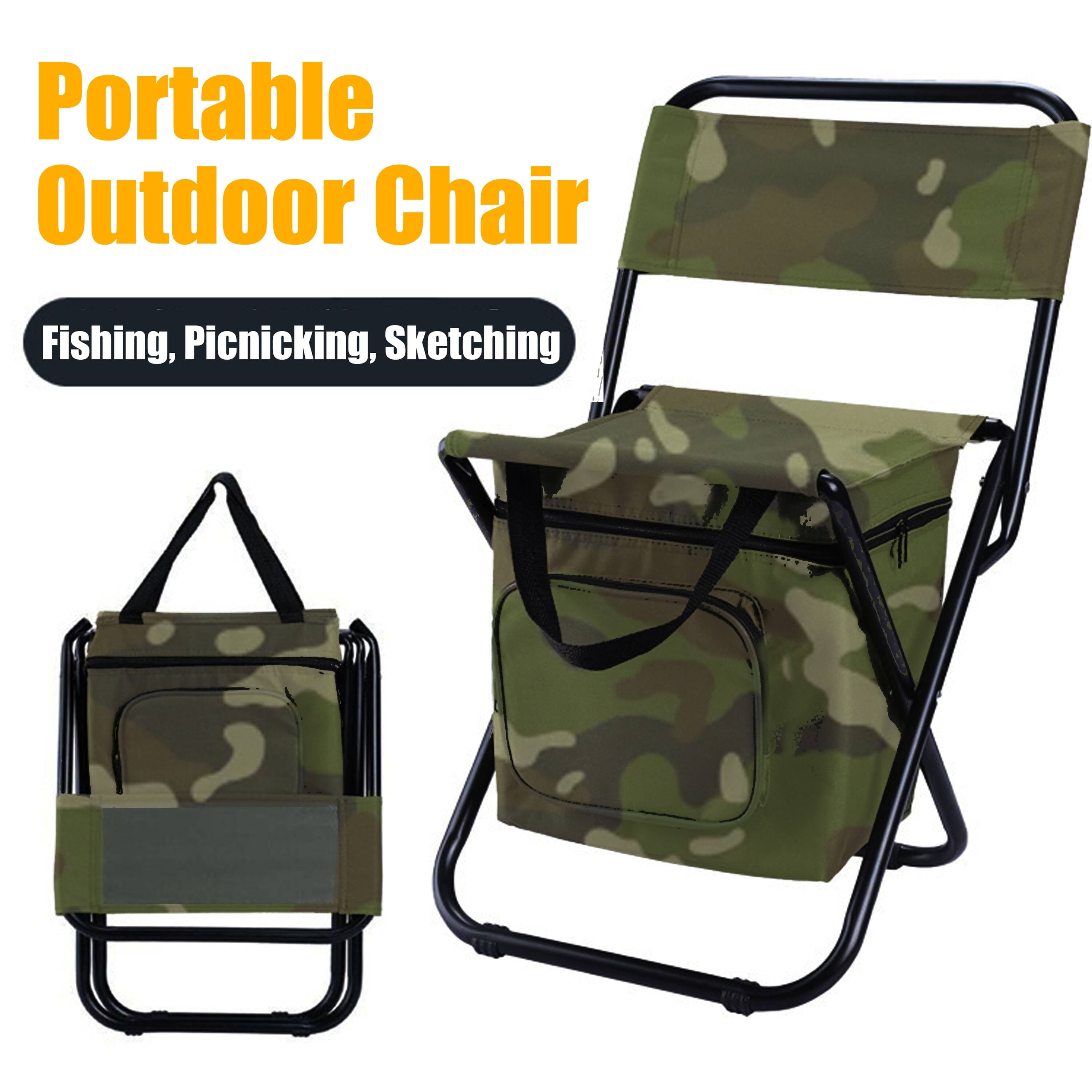 Foldable Camping Chair with Cooler Bag for Outdoors, Hunting, Fishing ...