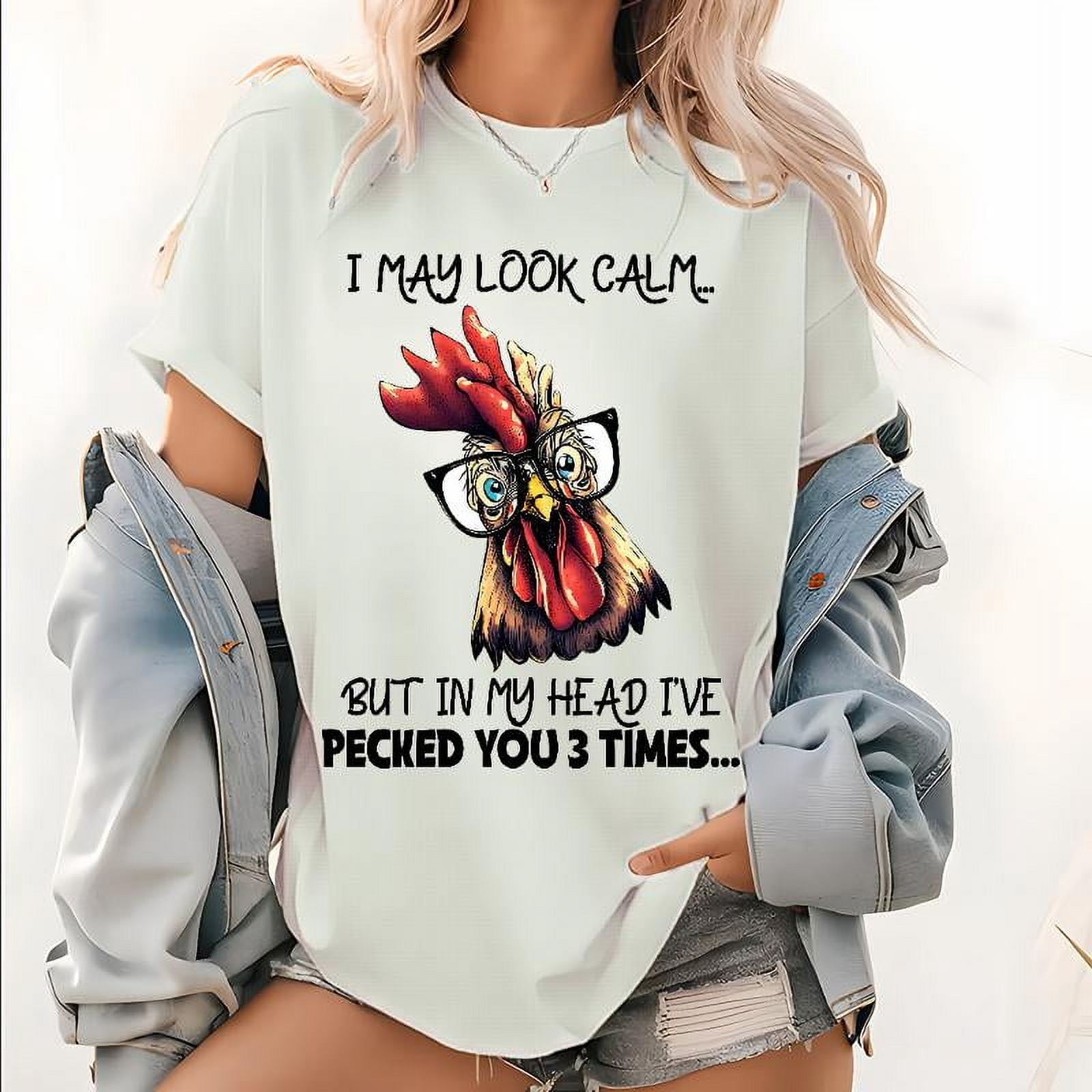 Camping Chicken Graphic T-Shirt - Rooster Print Funny Short Sleeve Top ...