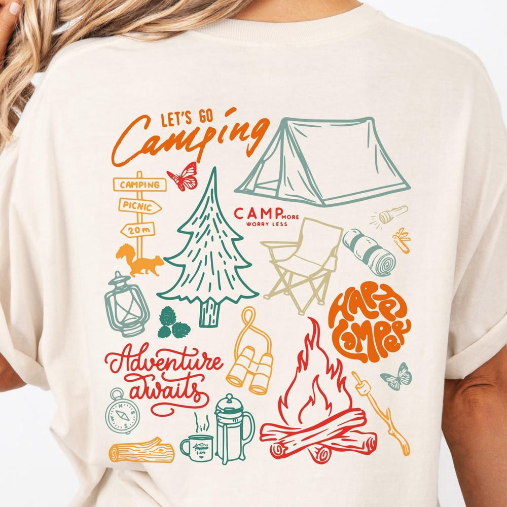 Camping Collage Shirt, Lets Go Camping T-Shirt, Adventure Awaits Shirt ...