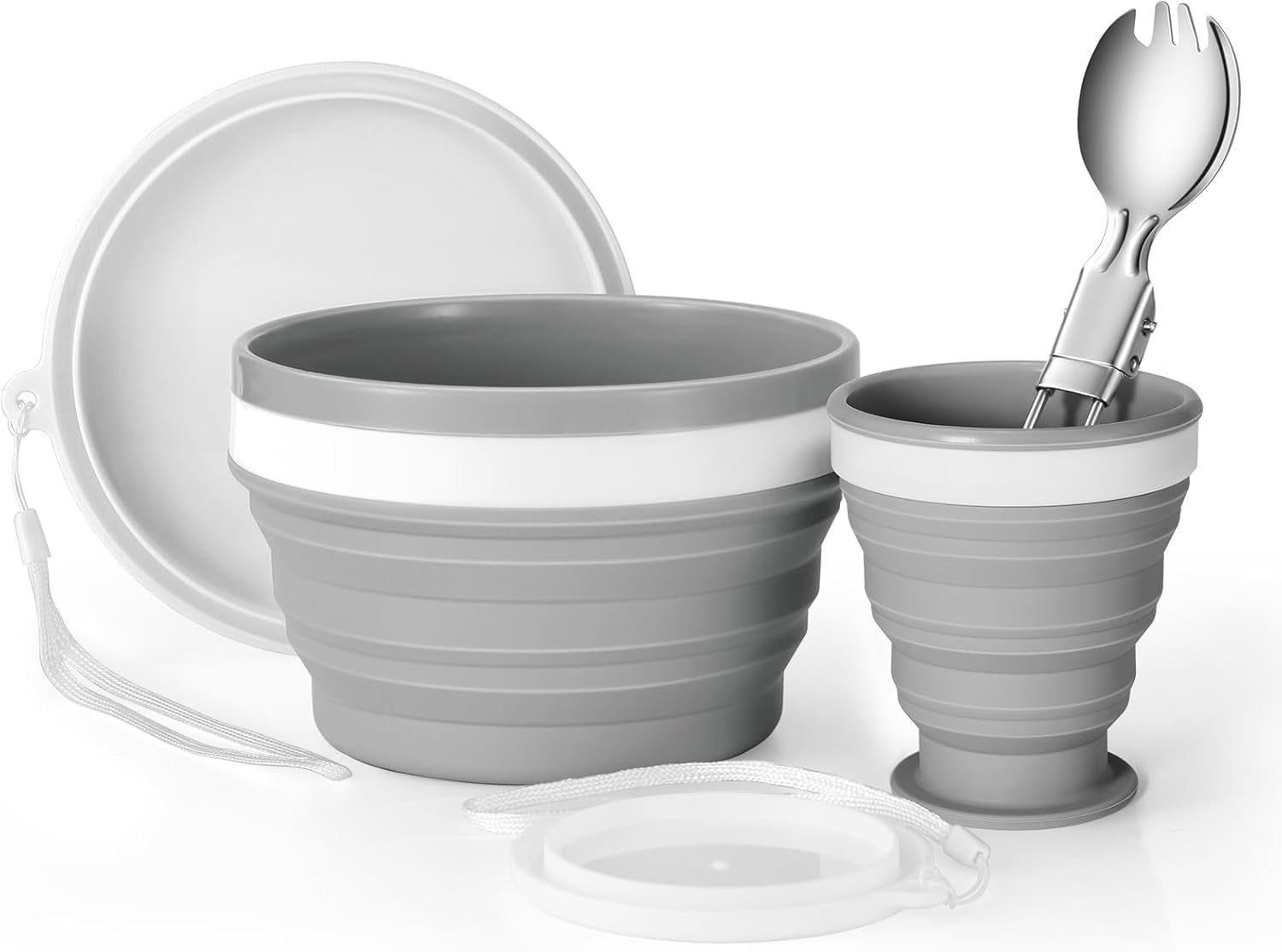 Camping Collapsible Silicone Cup and Bowl Set, Portable Mess Kit with ...