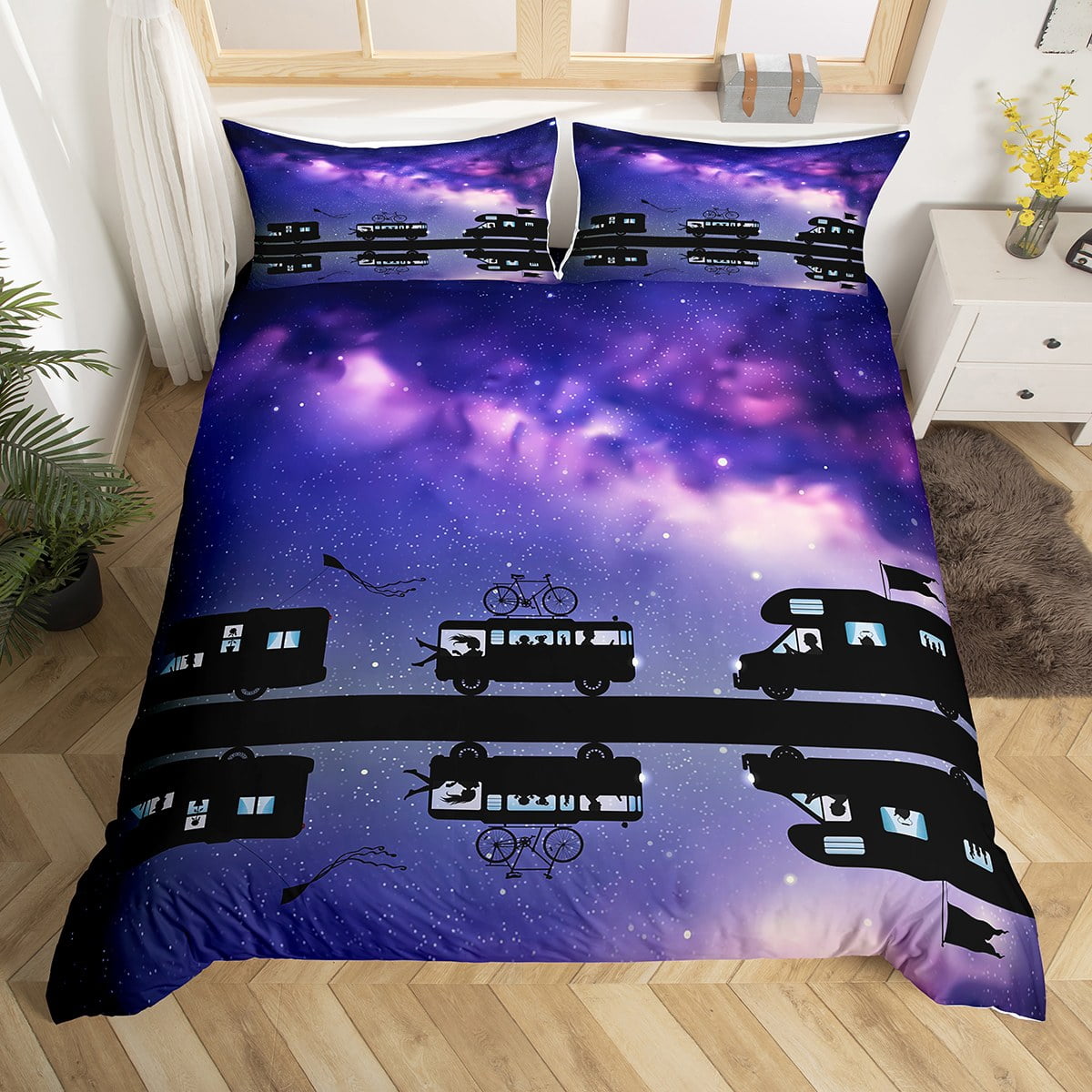 Camping Comforter Cover Blue Purple Galaxy Camper Decor Duvet Cover ...