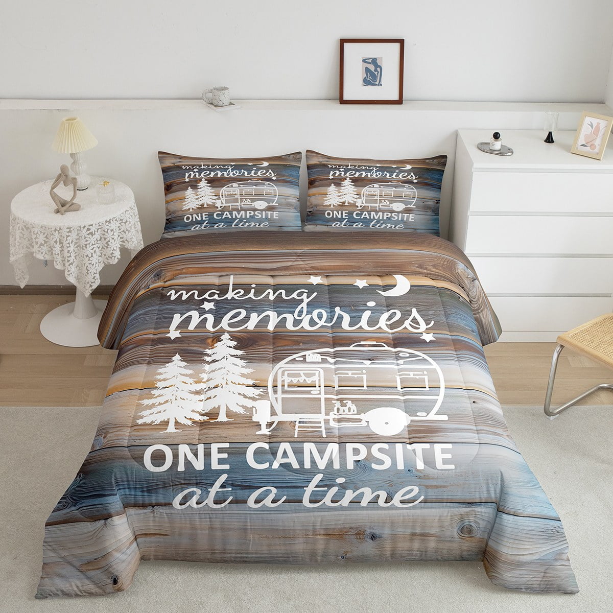 Camping Comforter Set Full,Camper Themed Bedding Camper Decor,RV Travel ...