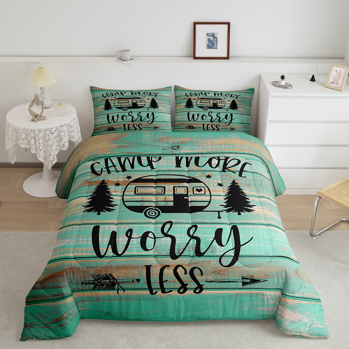 Camping Comforter Set Full,Camper Themed Bedding Camper Decor,RV Travel ...