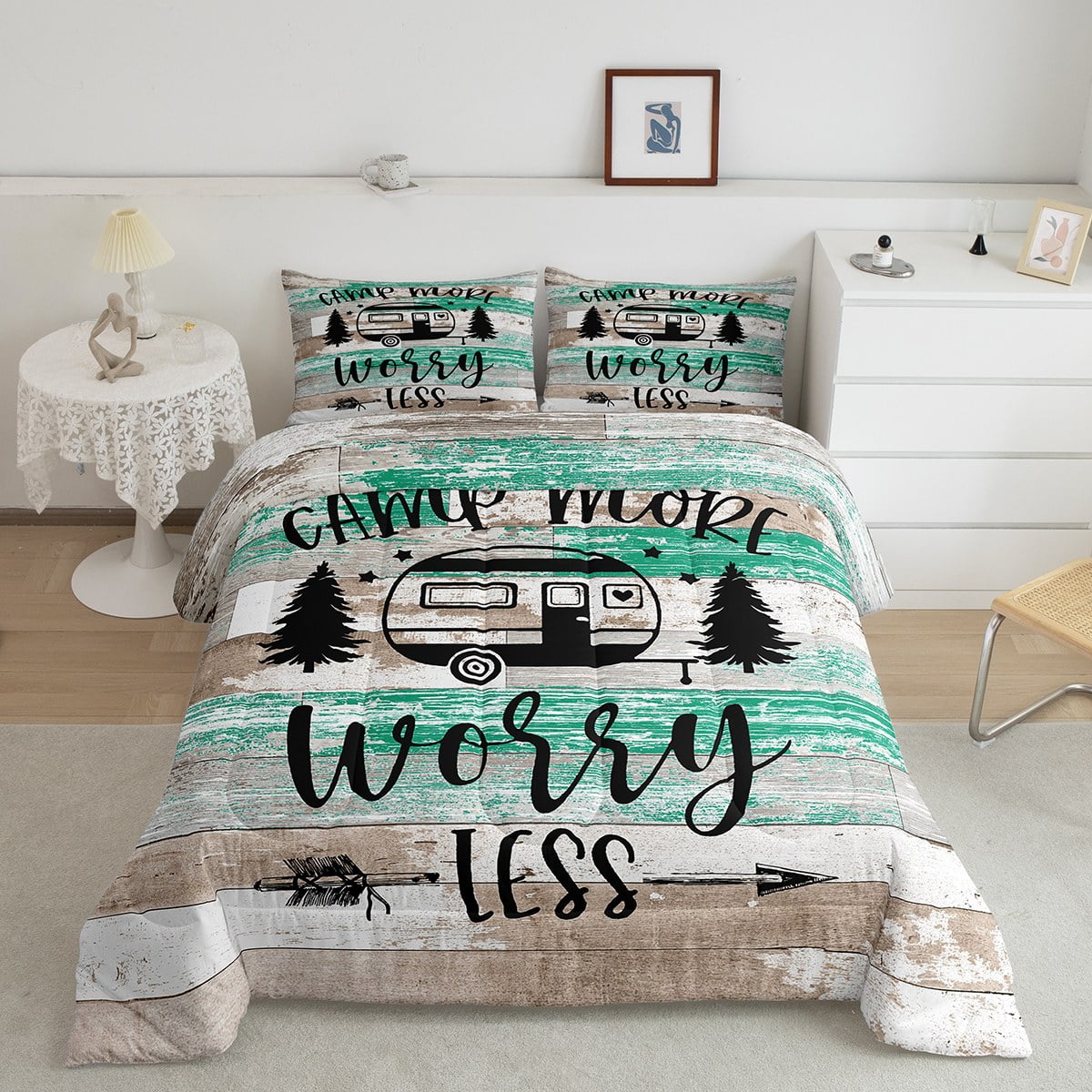 Camping Comforter Set Full,Camper Themed Bedding Camper Decor,RV Travel ...