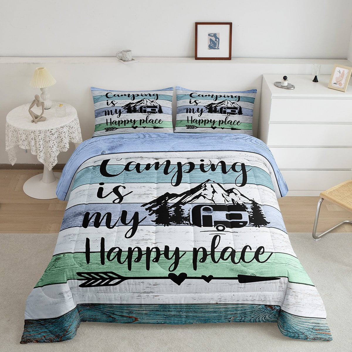 Camping Comforter Set Full,Camper Themed Bedding Camper Decor,RV Travel ...