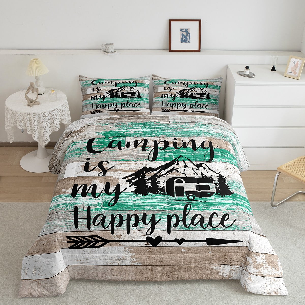 Camping Comforter Set Full,Camper Themed Bedding Camper Decor,RV Travel ...