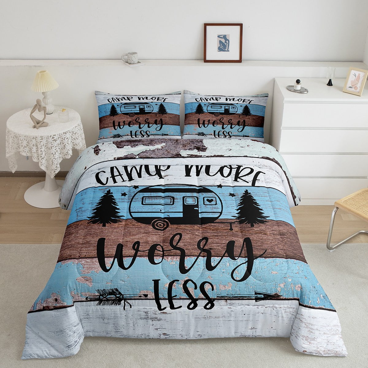 Camping Comforter Set Full,Camper Themed Bedding Camper Decor,RV Travel ...