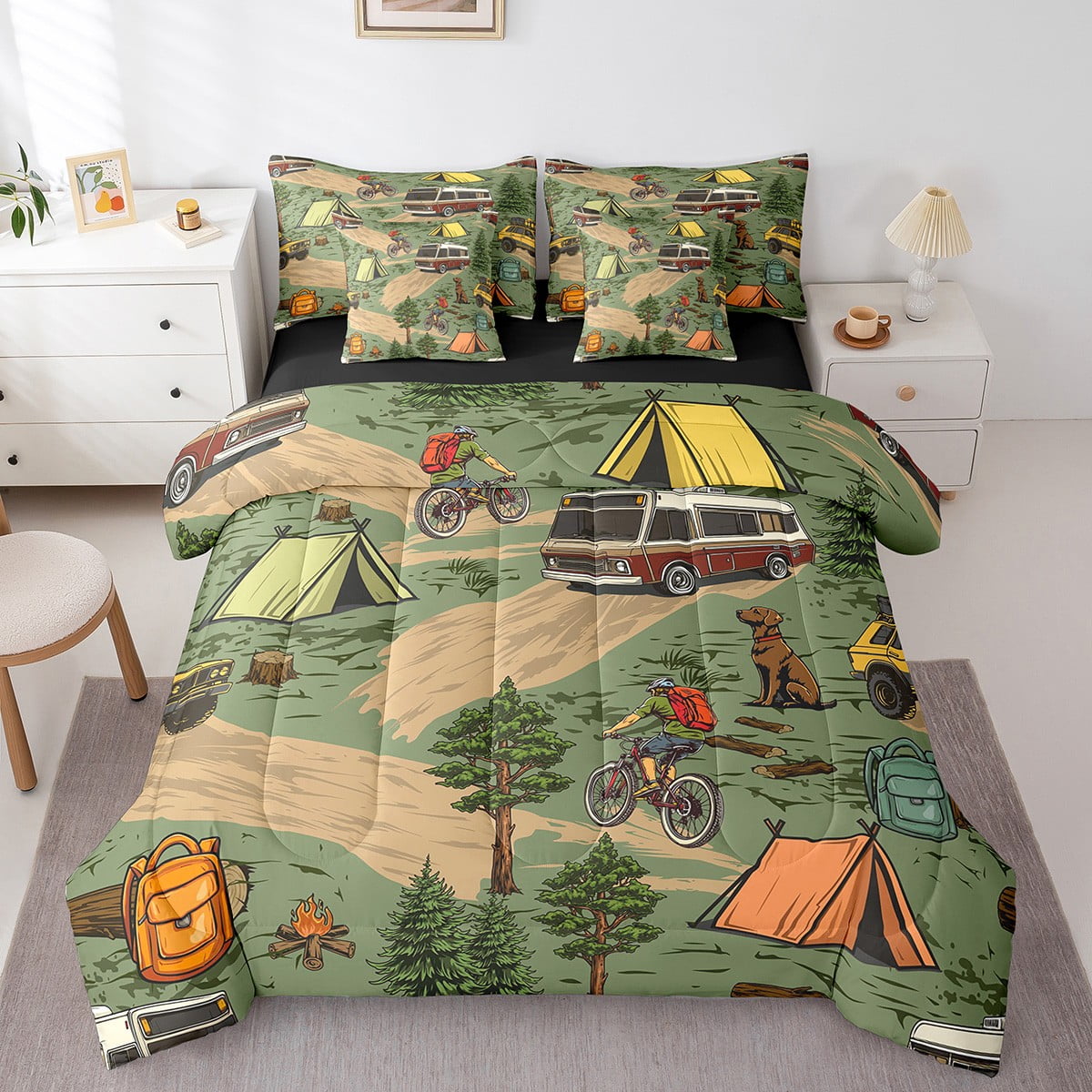Camping Comforter Set Twin Size,Rustic Camper Bedding Set Teens ...