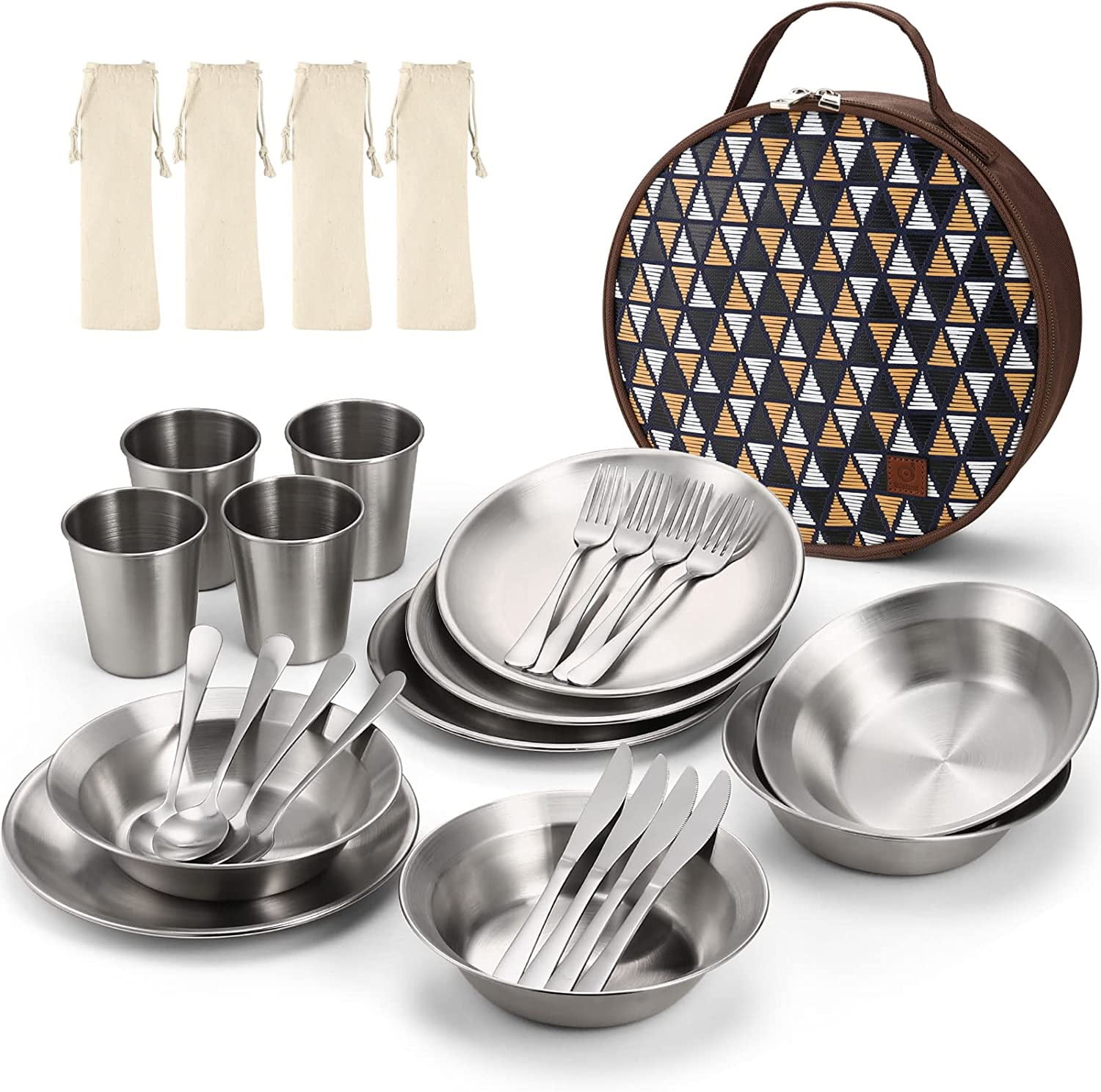 Camping Complete Messware Kit, Polished Stainless Steel Camp Dinnerware ...