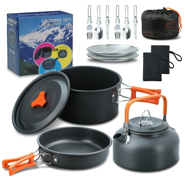 16pcs Camping Cookware Set, Non-Stick Stainless Steel with Nesting Camp ...