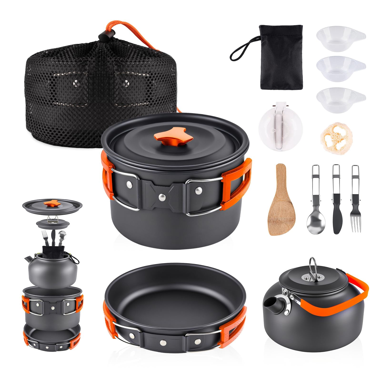 Camping Cooking Set Cookware Mess Kit With Storage Bag Pot Pan ...