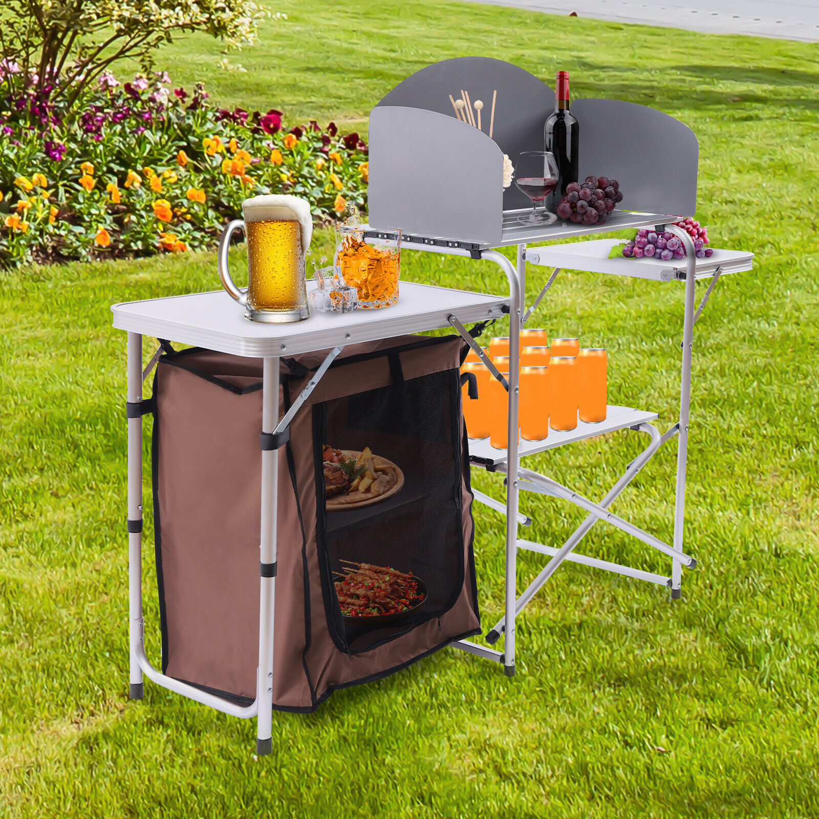 Camping Cooking Table Folding Outdoor Kitchen Picnic Cabinet Table ...