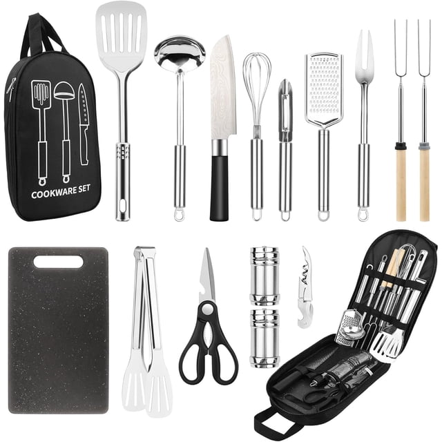 Camping Cooking Utensils Set, Stainless Steel Grill Tools, Camping BBQ ...