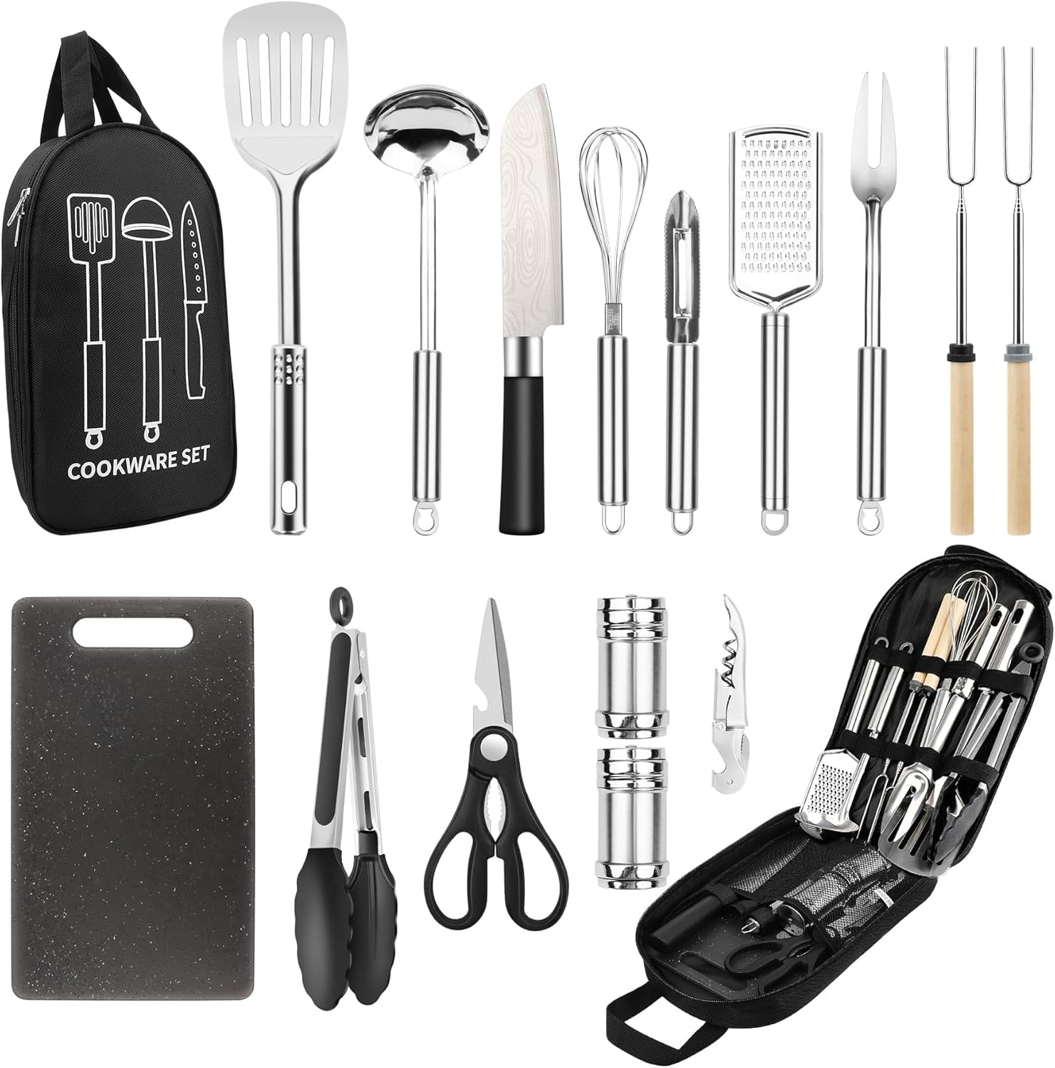 Camping Cooking Utensils Set, Stainless Steel Grill Tools, Camping BBQ ...