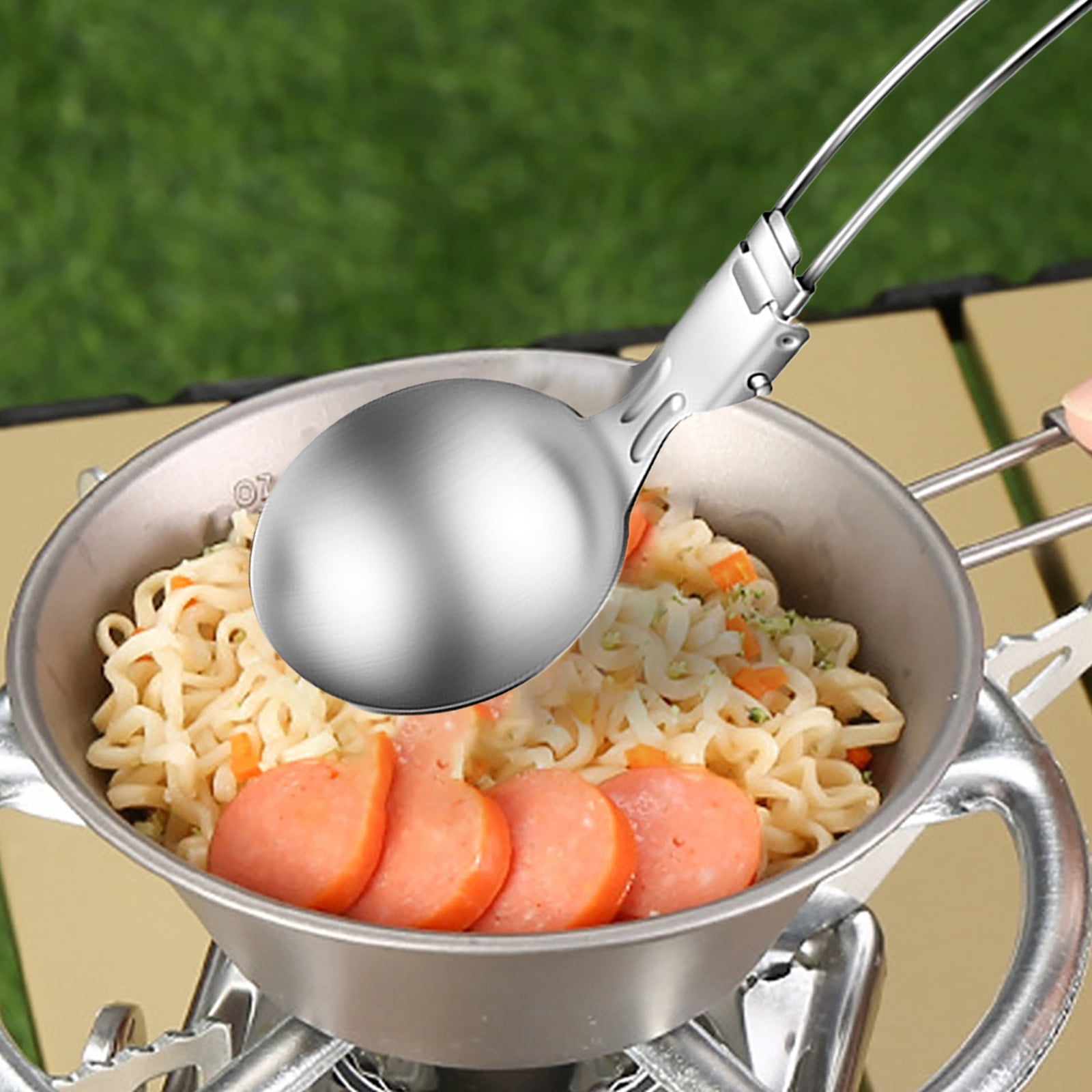 Camping Cooking Utensils Stainless Steel Set with Foldable Handle Non ...
