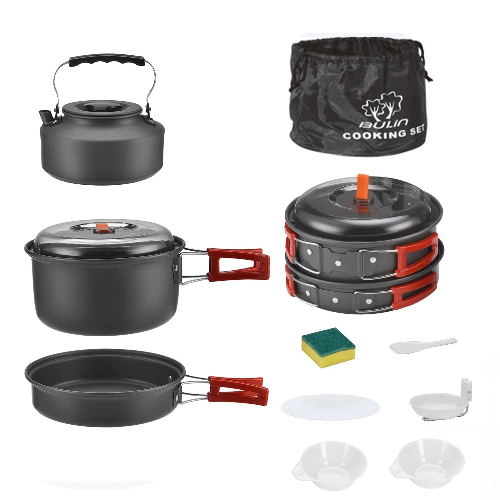 Camping Cookware Mess Kit, Backpack Portable Campfire Cooking Pots Pans ...
