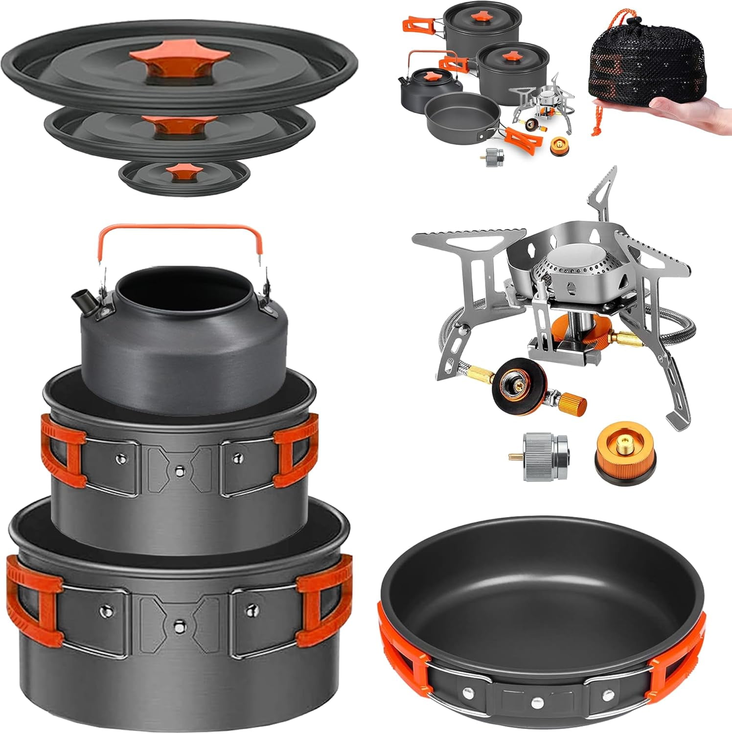 Camping Cookware Mess Kit Set with Stove - Backpacking Camping Pots and ...