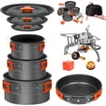 Camping Cookware Mess Kit Set with Portable Stove: 1.2+2.0+3.3 Liter ...