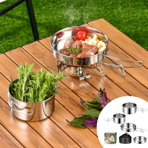 Camping Cookware Set, Kadlawus Stainless Steel Camping Cookware Set, 4 ...