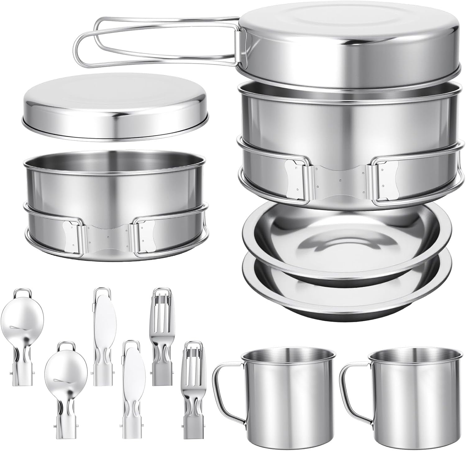 Camping Cookware Set, Stainless Steel Outdoor Cooking Kit with Pot and ...