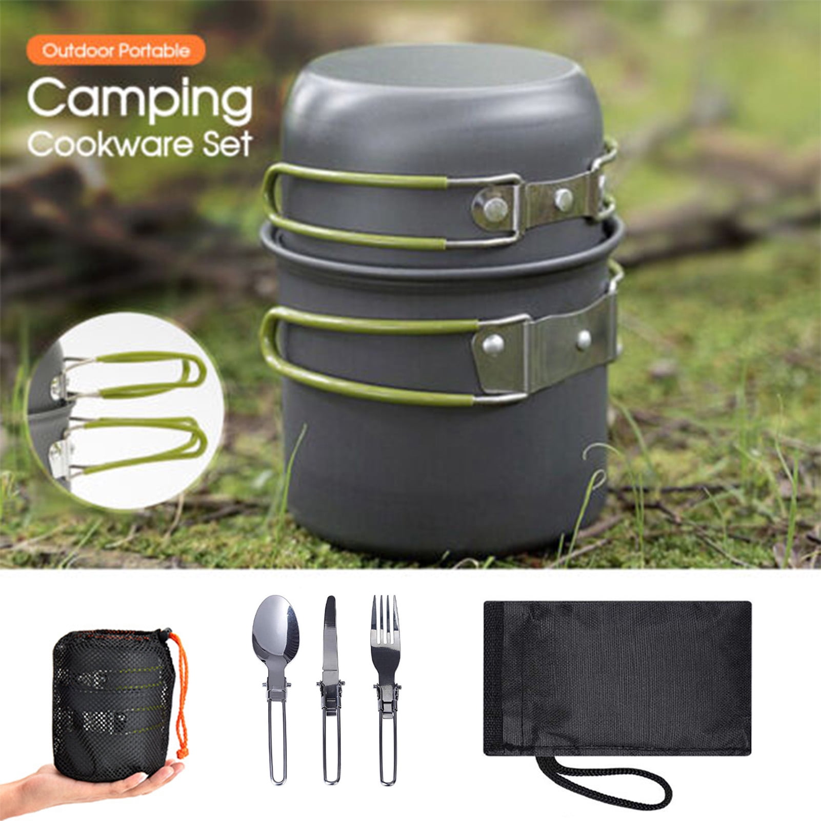 Camping Cookwares Mess Kit Gear Campfire Utensils Non-Stick Cooking ...