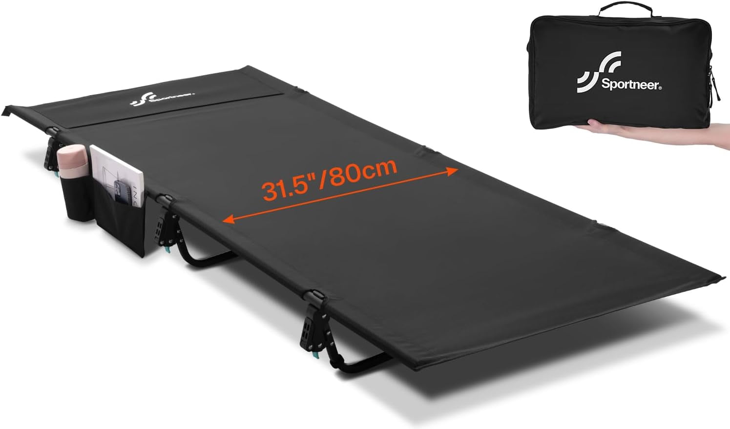 Camping Cot: 31.5’’ Extra Wide Compact Sleeping Cots with Side Pocket ...