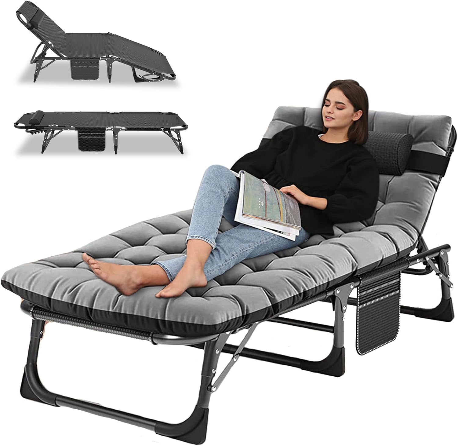 Camping Cot, Adjustable 4-Position Adults Reclining folding Chaise with ...