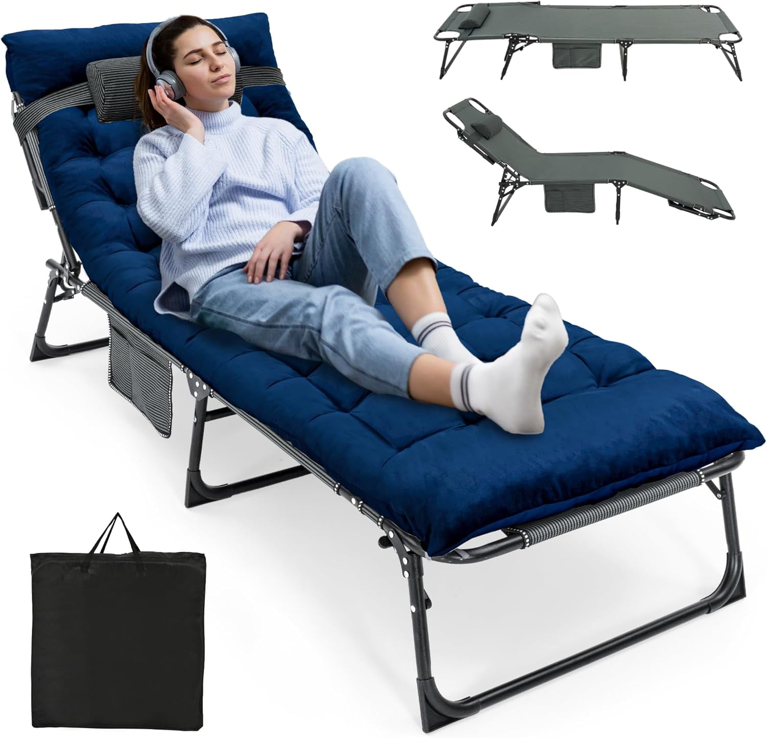 Camping Cot, Adjustable 4-Position Folding Cot with Cozy Mattress, Lawn ...