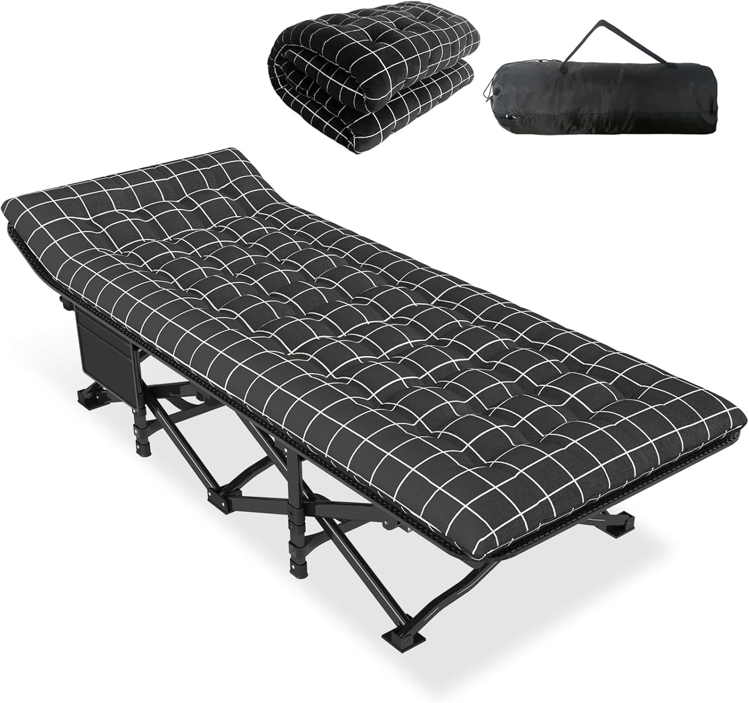 Camping Cot for Adults with Cushion Comfortable,Portable Folding Bed ...