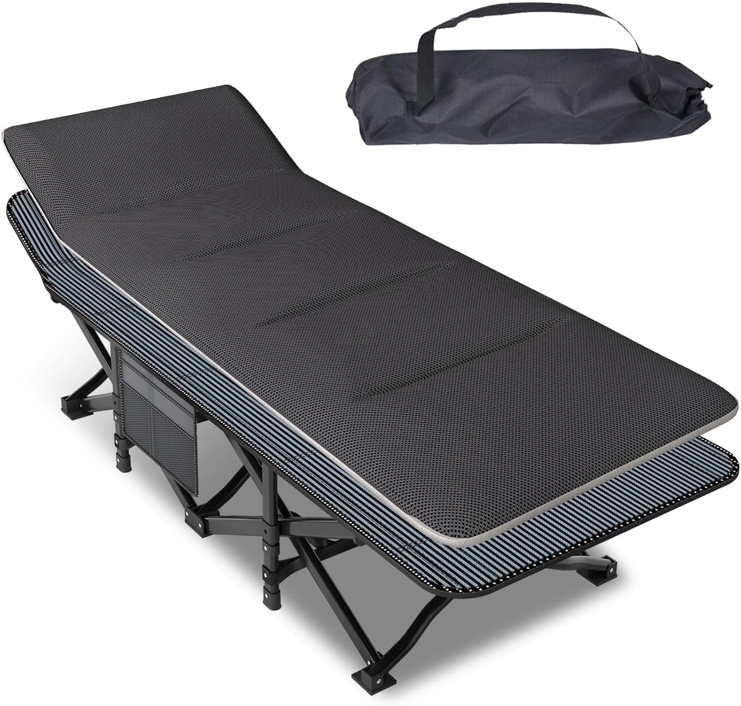 Camping Cot for Adults, Folding Bed with Comfortable Cushion, Tent ...