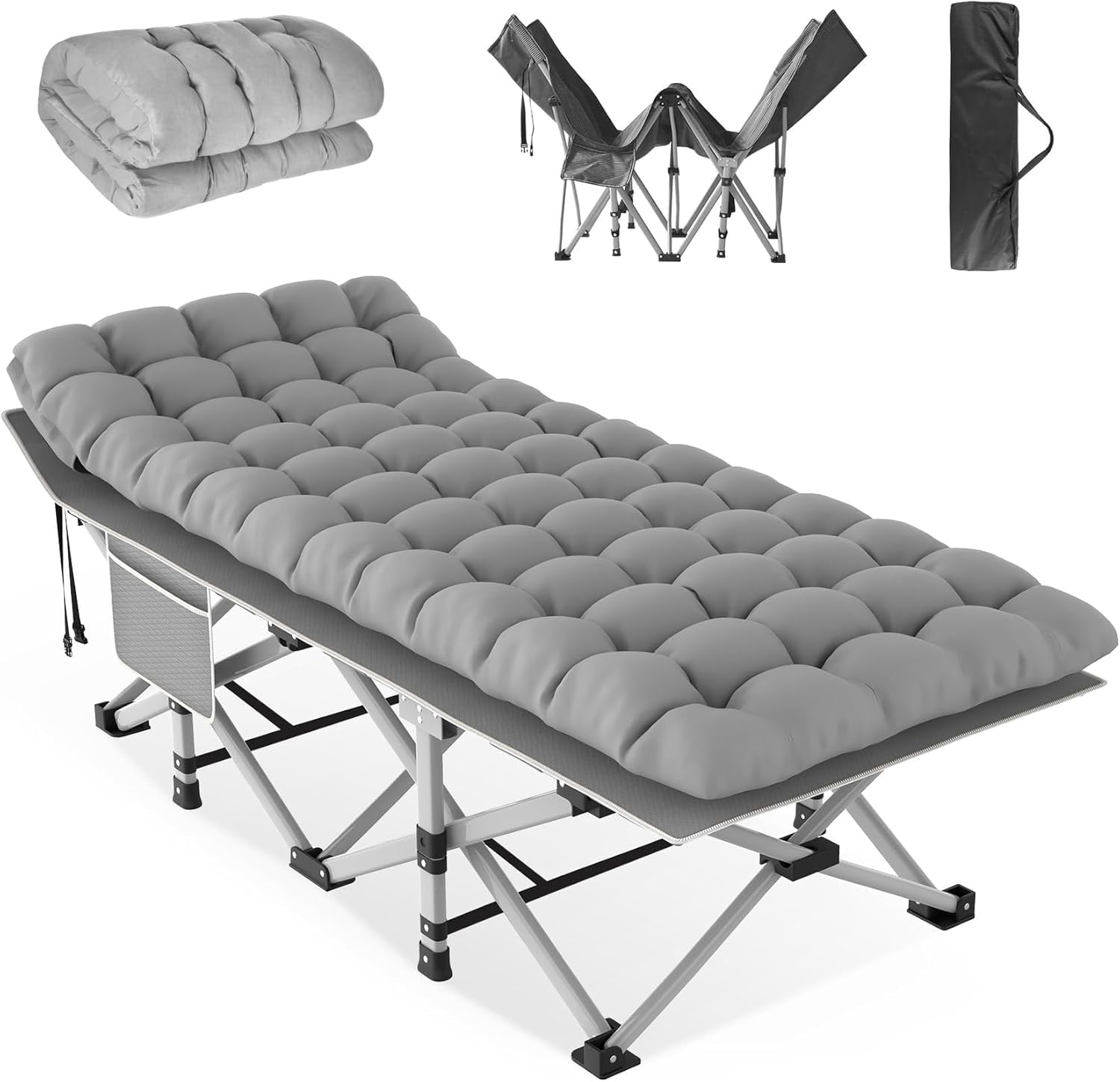 Camping Cot for Adults, Heavy-Duty Portable Cot Bed with Mattress ...