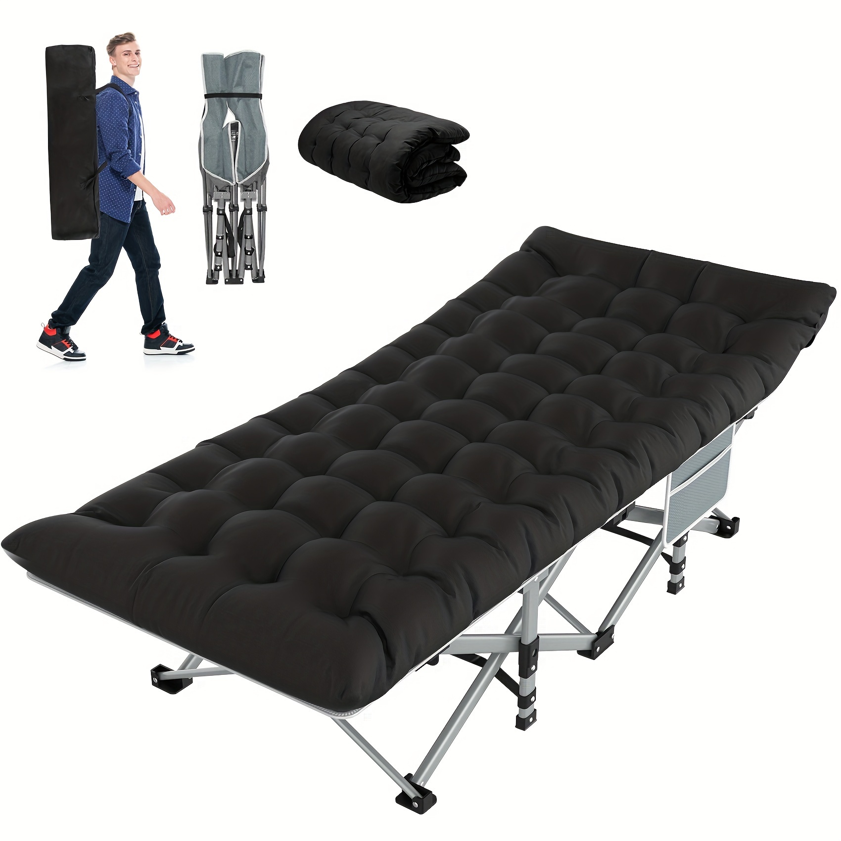 Camping Cot For Adults, Portable Heavy-Duty Cot Bed With Mattress ...
