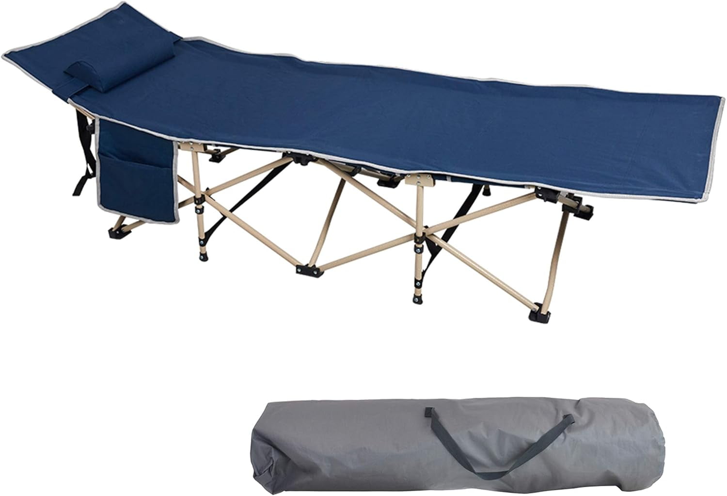 Camping Cot Large Camping Bed Cots for Sleeping with Side Pocket ...