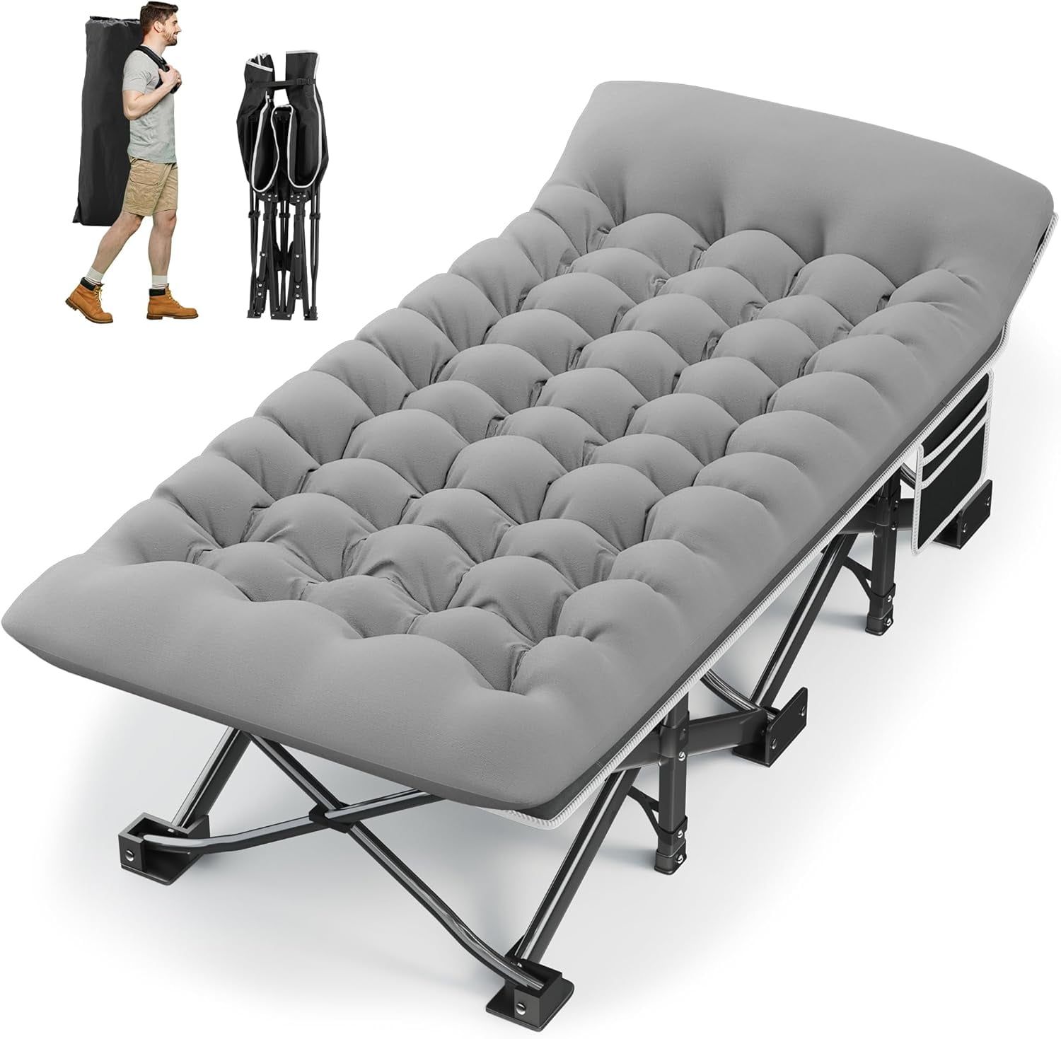 Camping Cot with Mattress, 32" Extra Wide Camping Cots for Adults, Sleeping Cot for Adults Holds ...