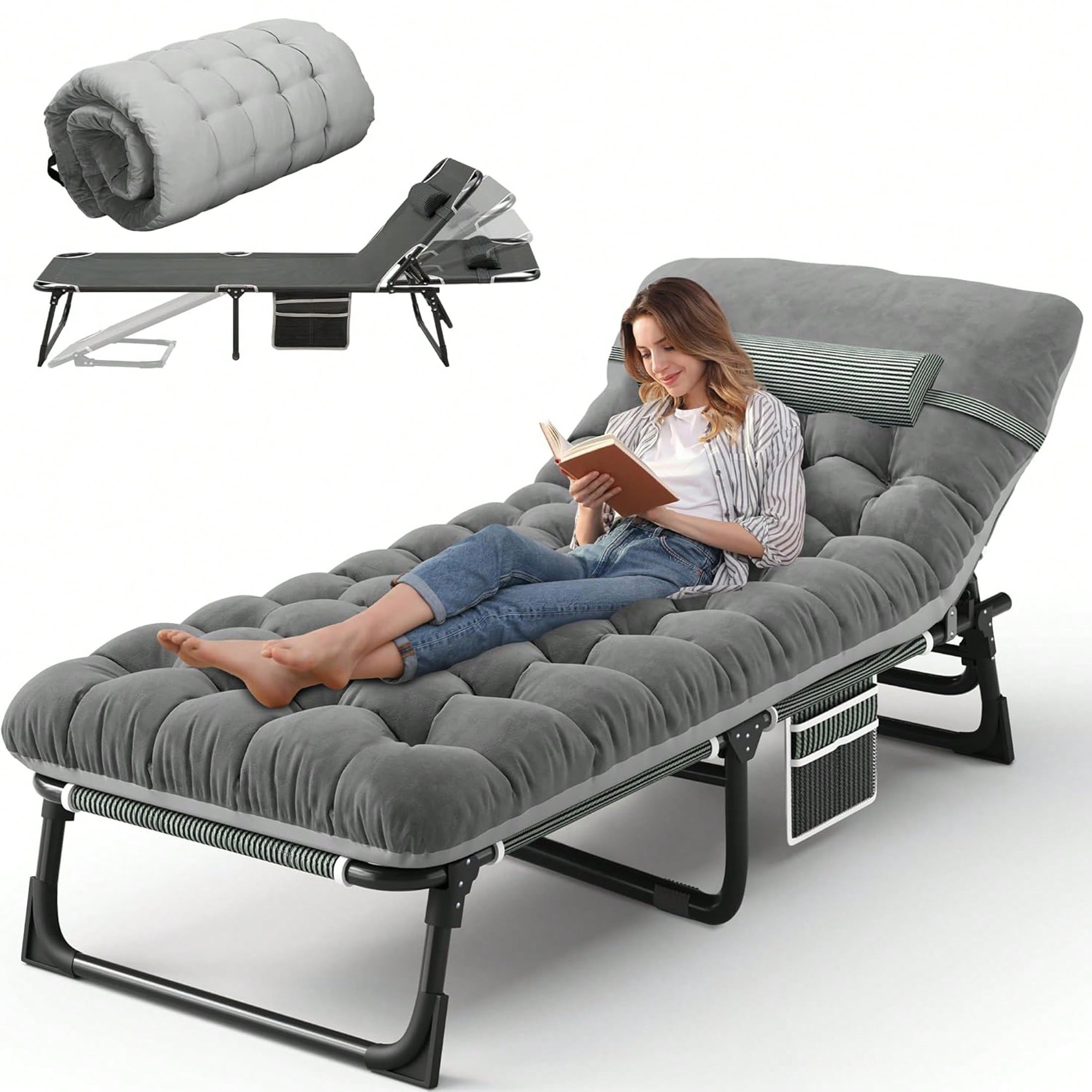 Camping Cot With Mattress, 4-Position Folding Camping Bed Hold Up ...