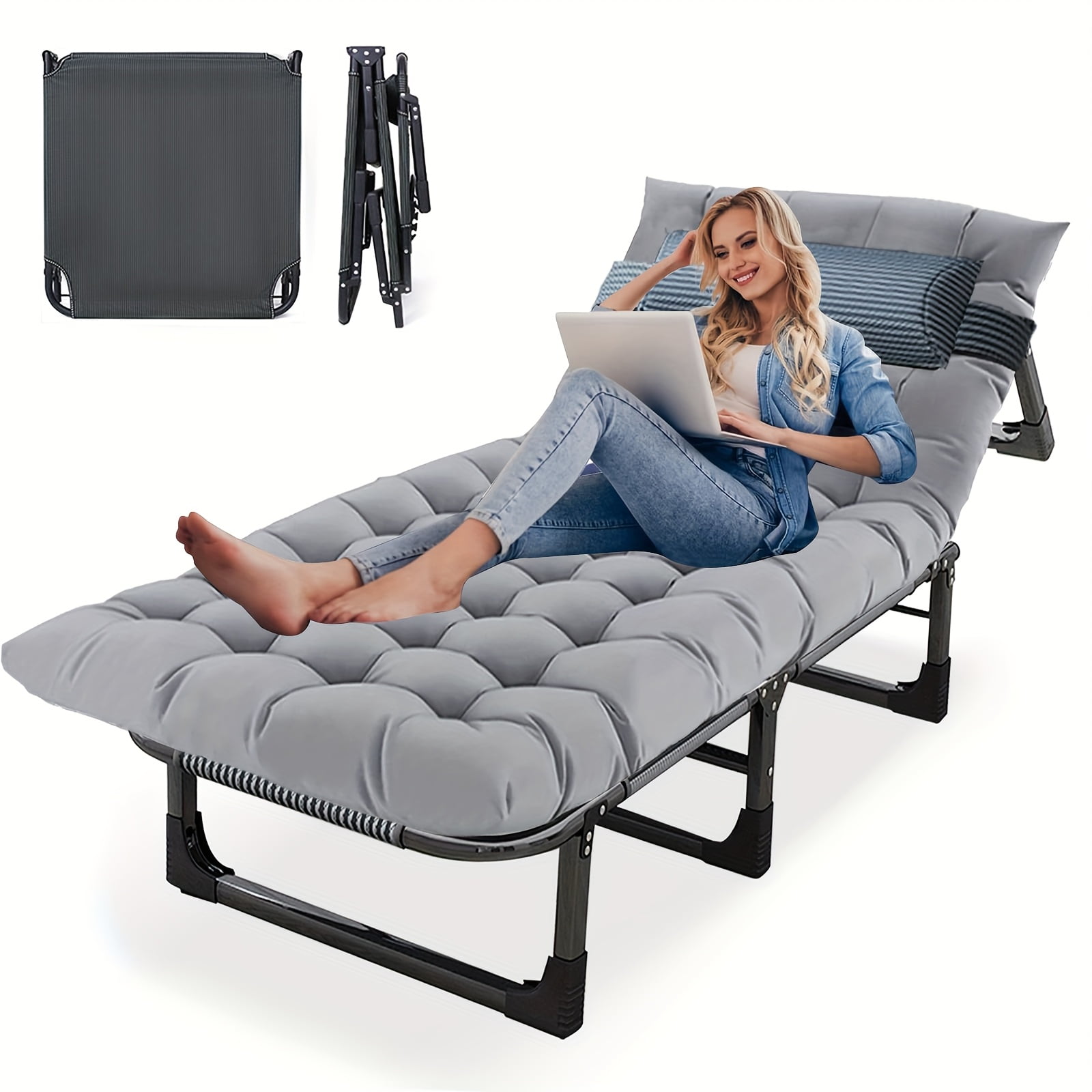 Camping Cot With Mattress, 4-Position Folding Camping Bed Hold Up ...