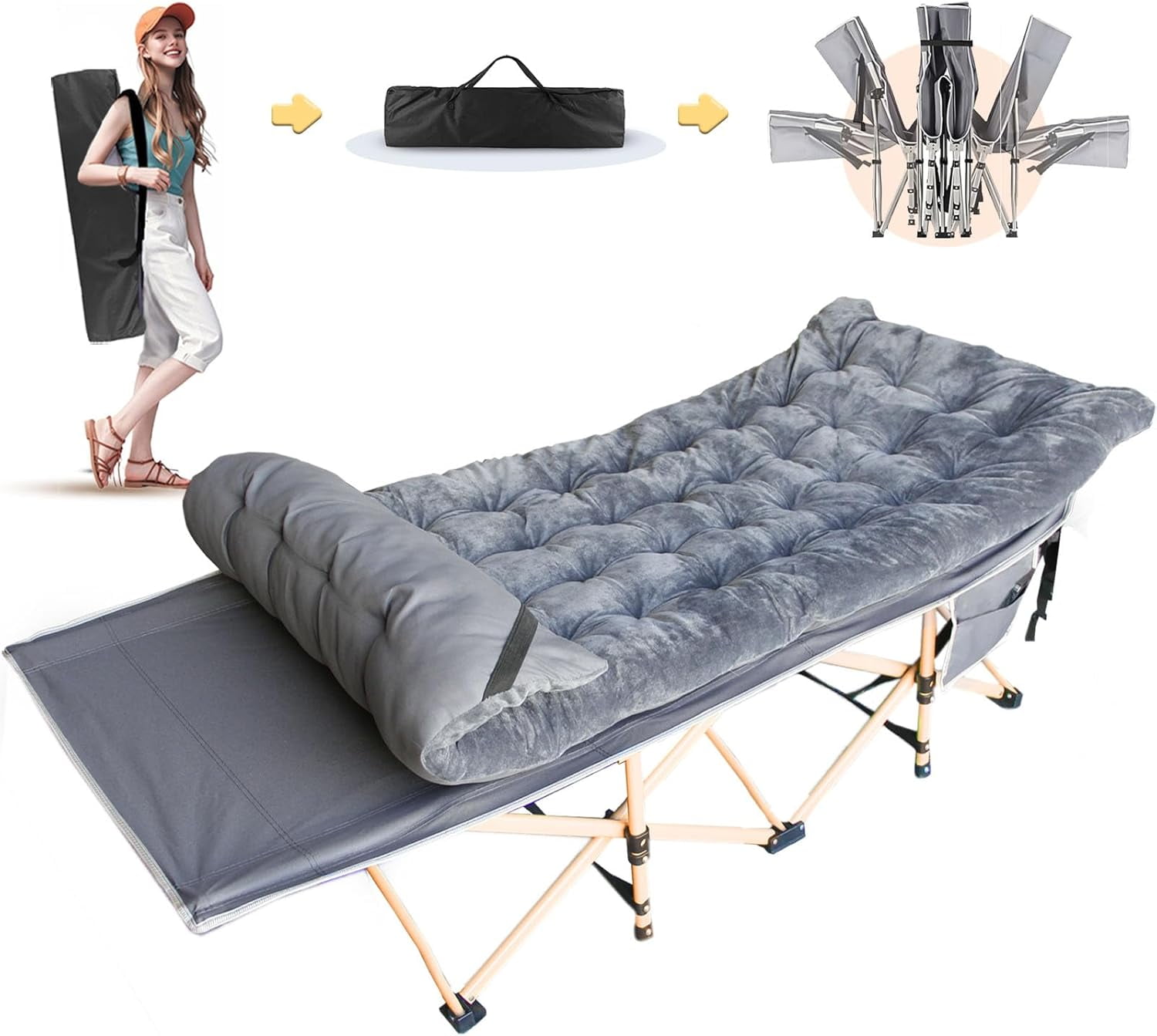 Camping Cot with Comfortable Mattress, 1 Pack Folding Camping Cots ...