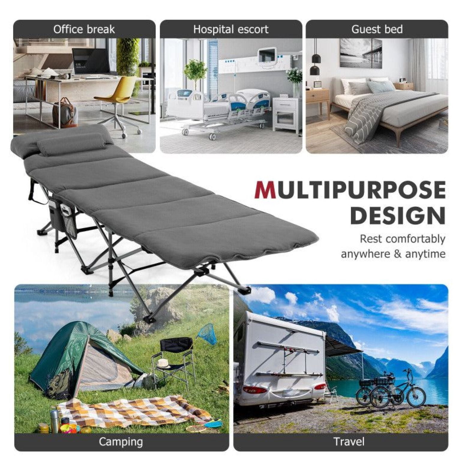 Camping Cot with Mattress, Portable Folding Cot Bed for Adults Heavy ...