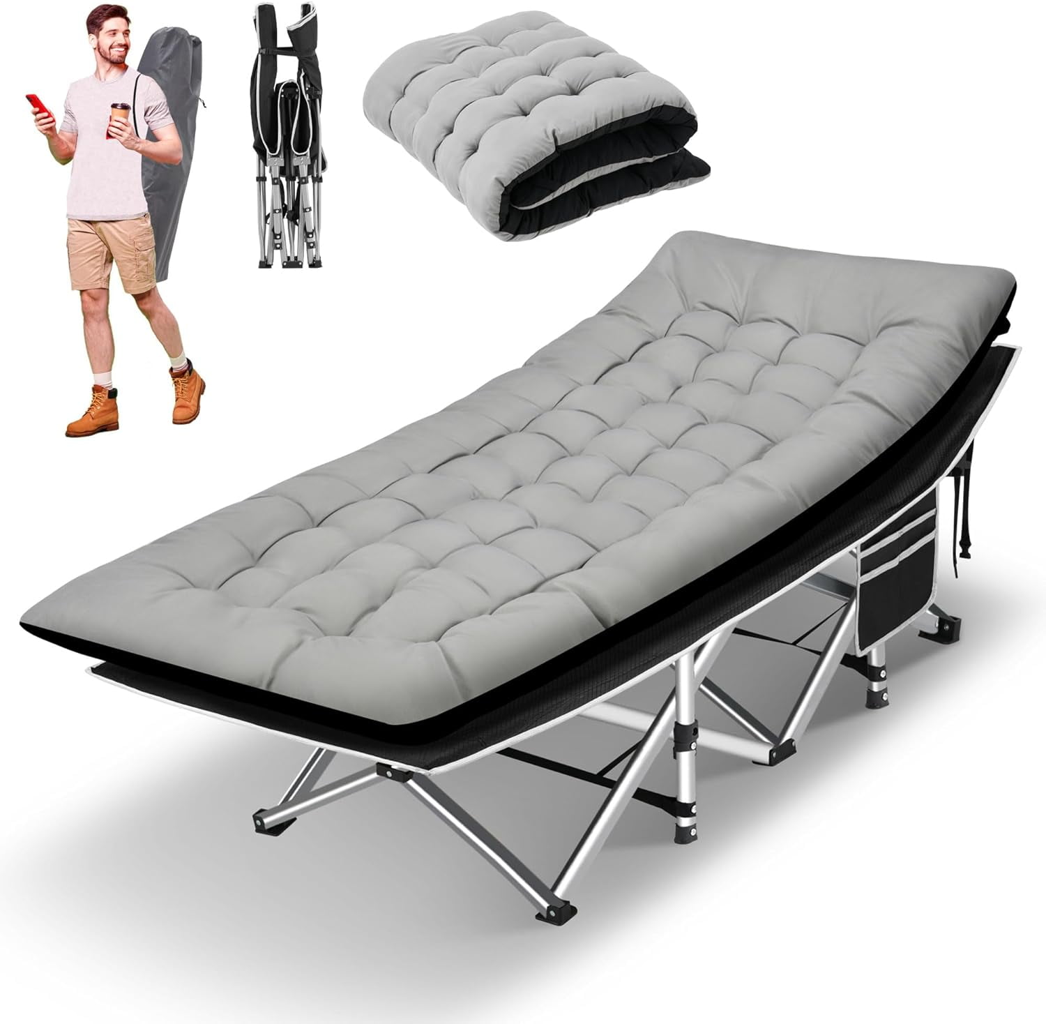 Camping Cots for Adults with 600lbs Load Capacity, Folding Camping Cot ...